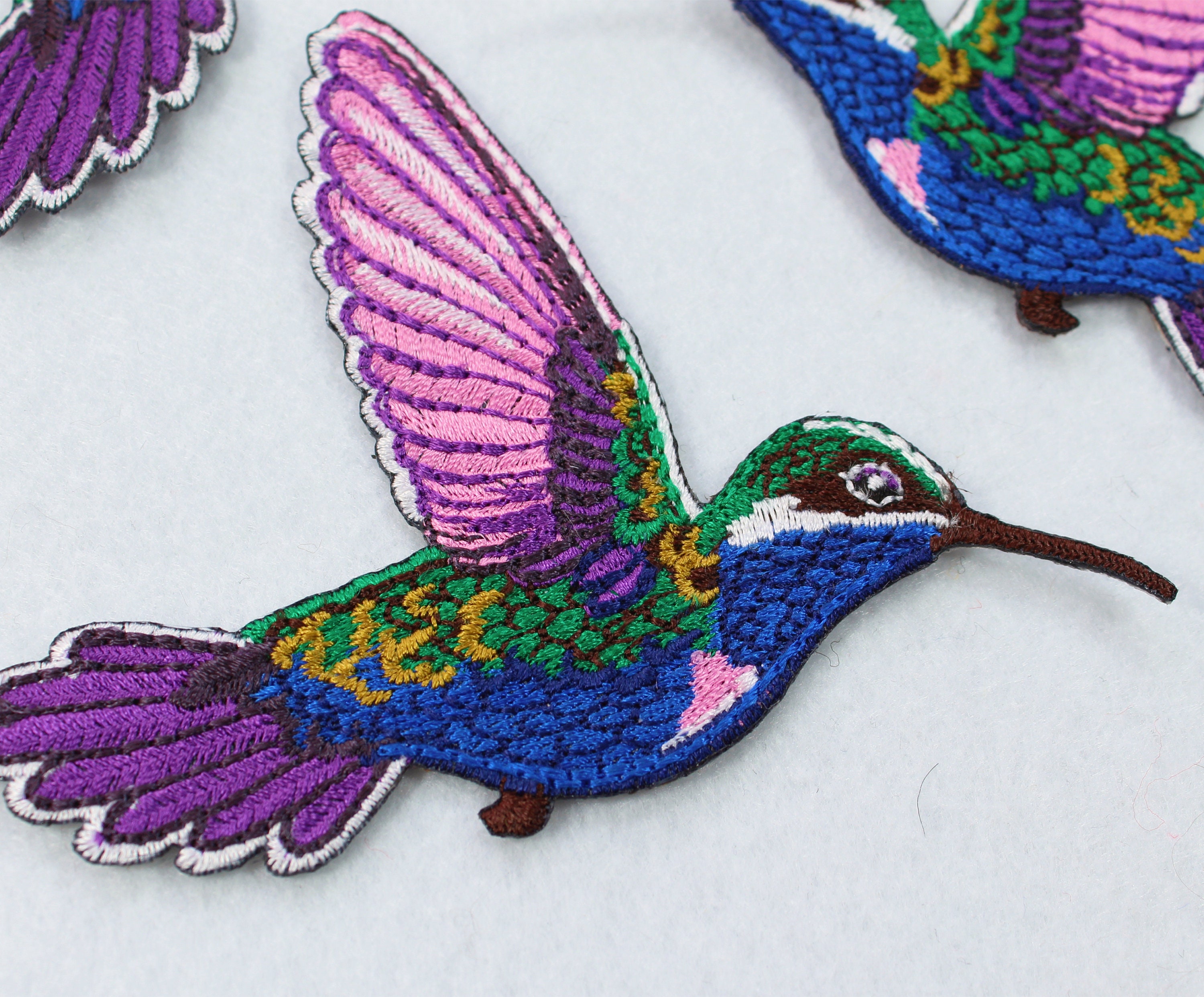 Set of Two Mirrored Colorful Hummingbirds, Iron on Bird Patches - Etsy