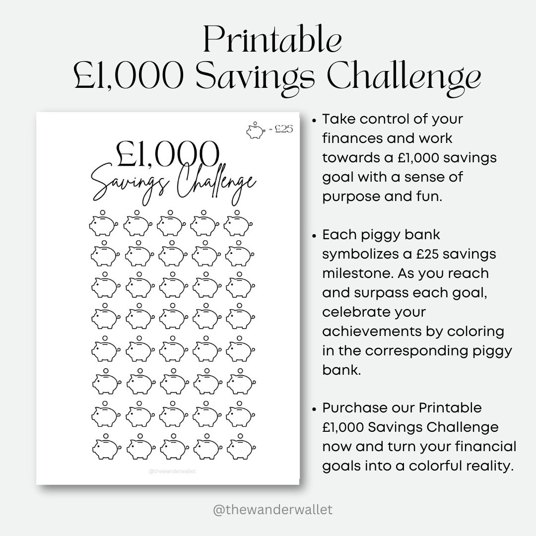 Printable 1000 Savings Challenge great British Pounds Edition Finance ...