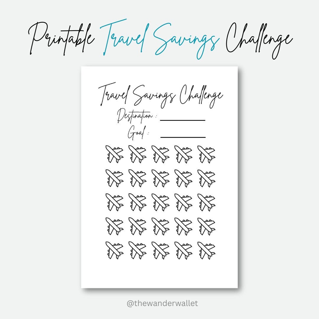 Printable Travel Savings Challenge | Travel Tracker | Goal Tracker ...