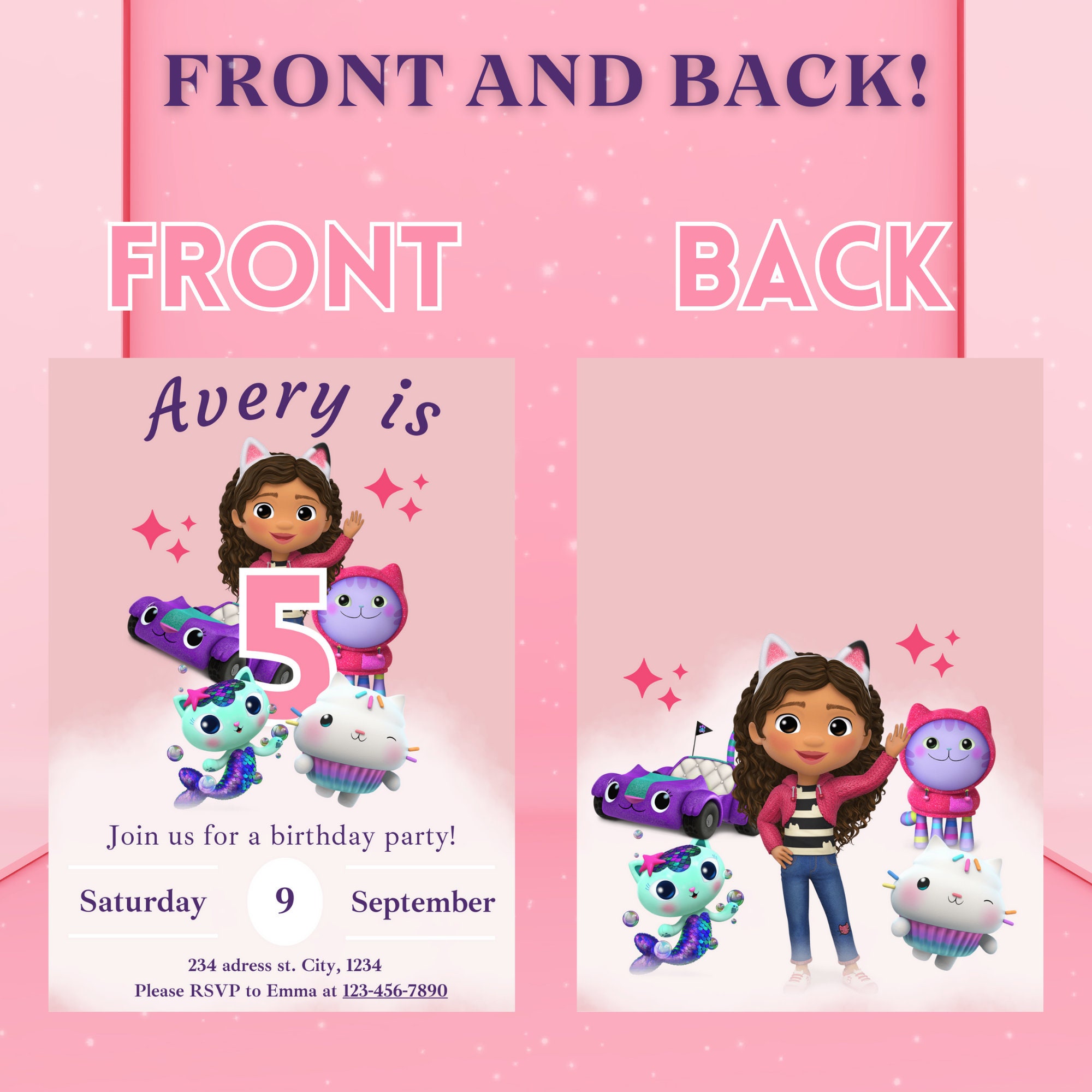 Editable Gabby-dollhouse Birthday Invitation Gabby's Kids Birthday ...