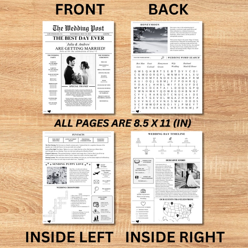 Newspaper Format Wedding Template, Editable Wedding Newspaper Program ...