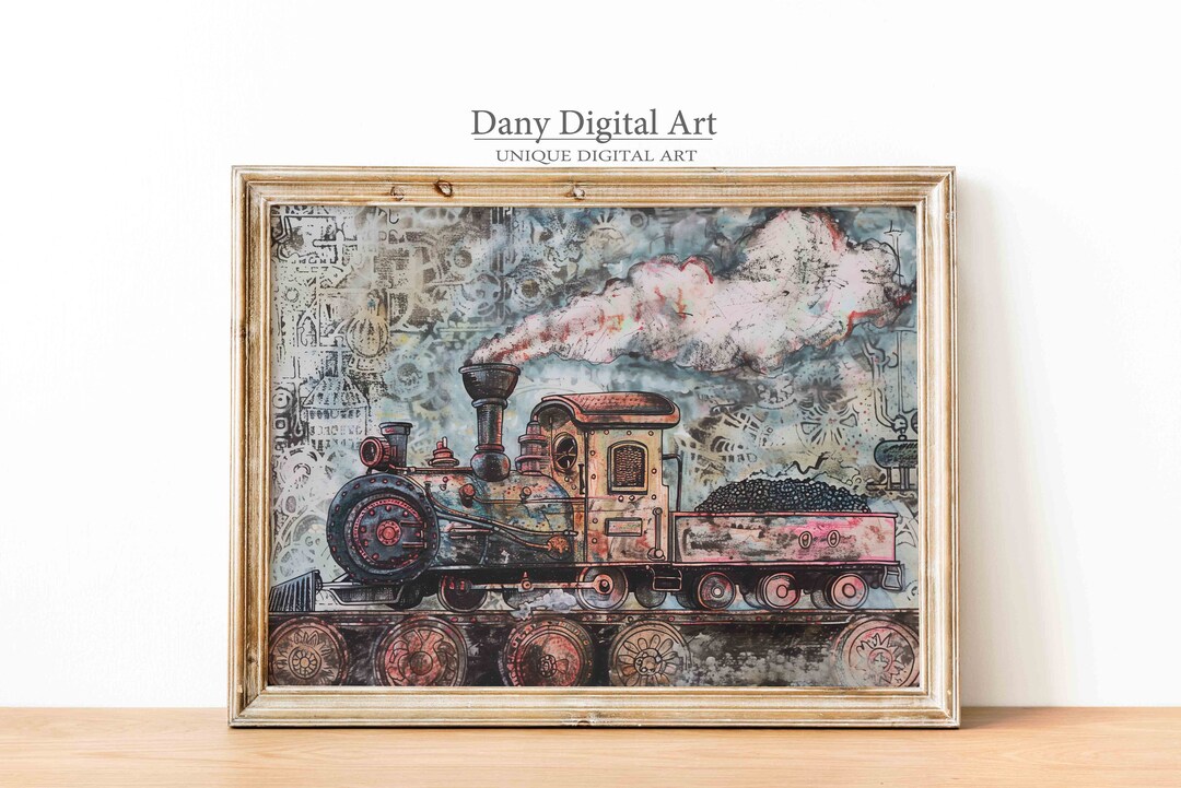Artistic Steampunk Train, Whimsical Train Illustration, Magical Railway ...