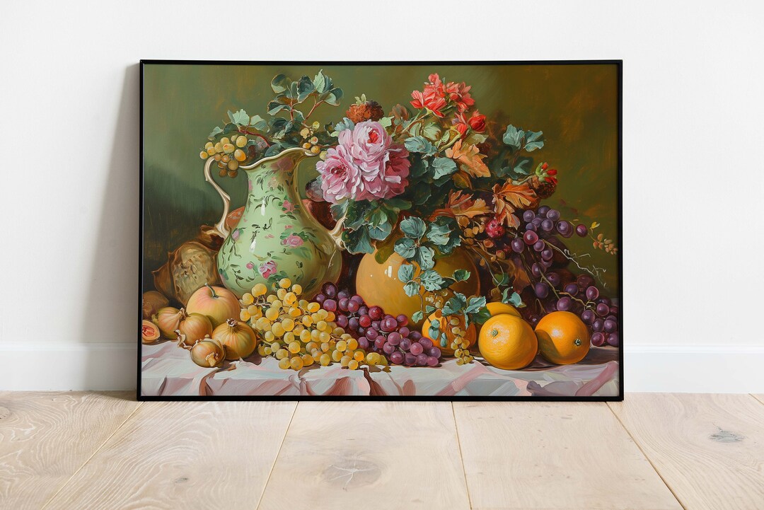 Baroque Bounty, Classic Still Life Art, Opulent Fruit and Flowers ...