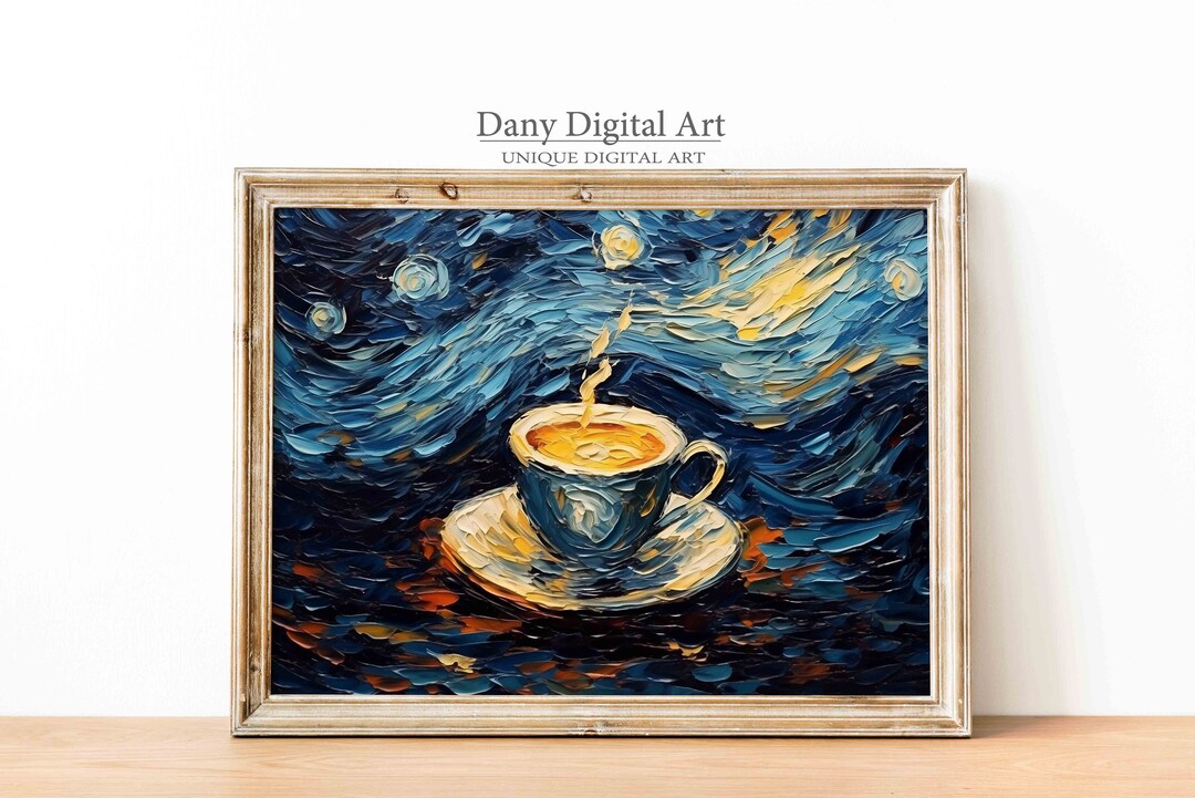 Starry Night Coffee Art, Impressionist Van Gogh Style Espresso Cup ...