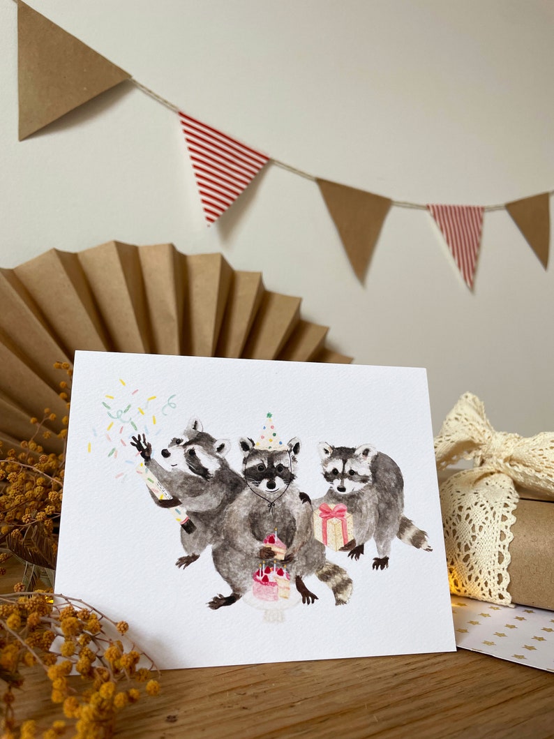 Raccoon Birthday Card, Party Card, Greeting Card - Happy Birthday ...
