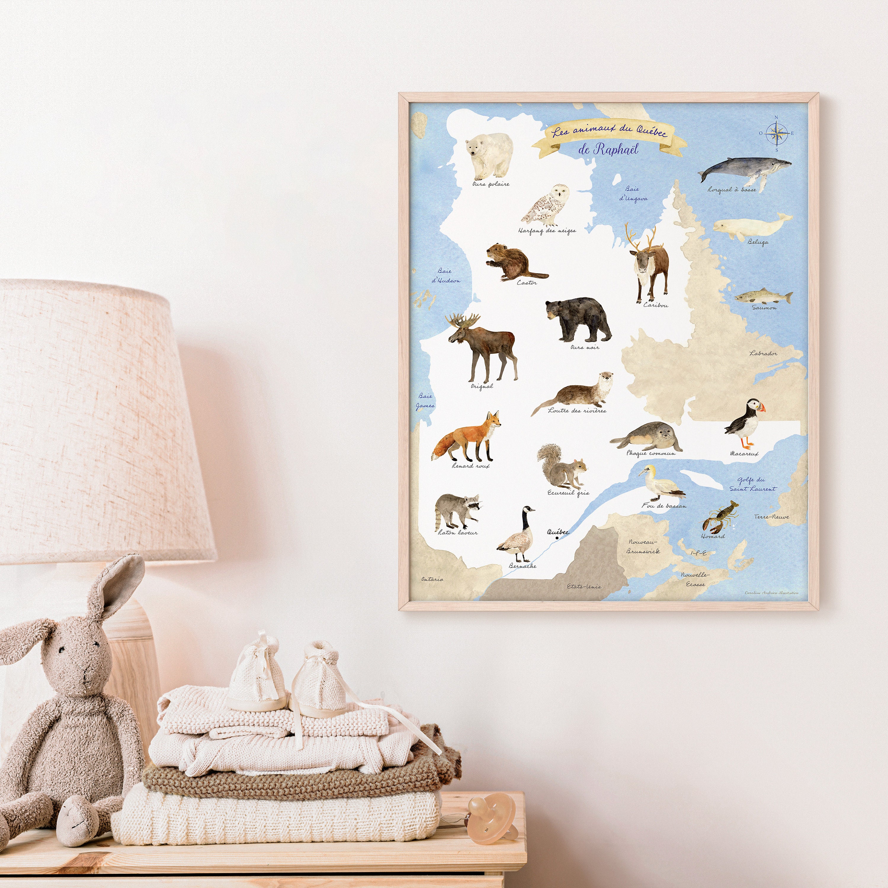 Carte des animaux du Québec - Affiche éducative personnalisée enfant ...