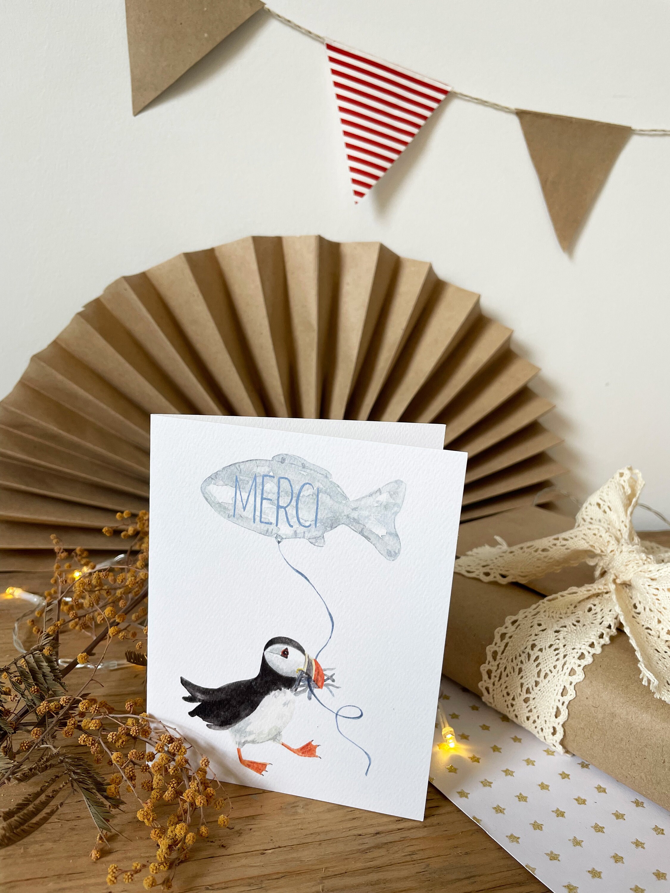 Thank You Card Thank You Cute Puffin Fishing for a Balloon - Etsy