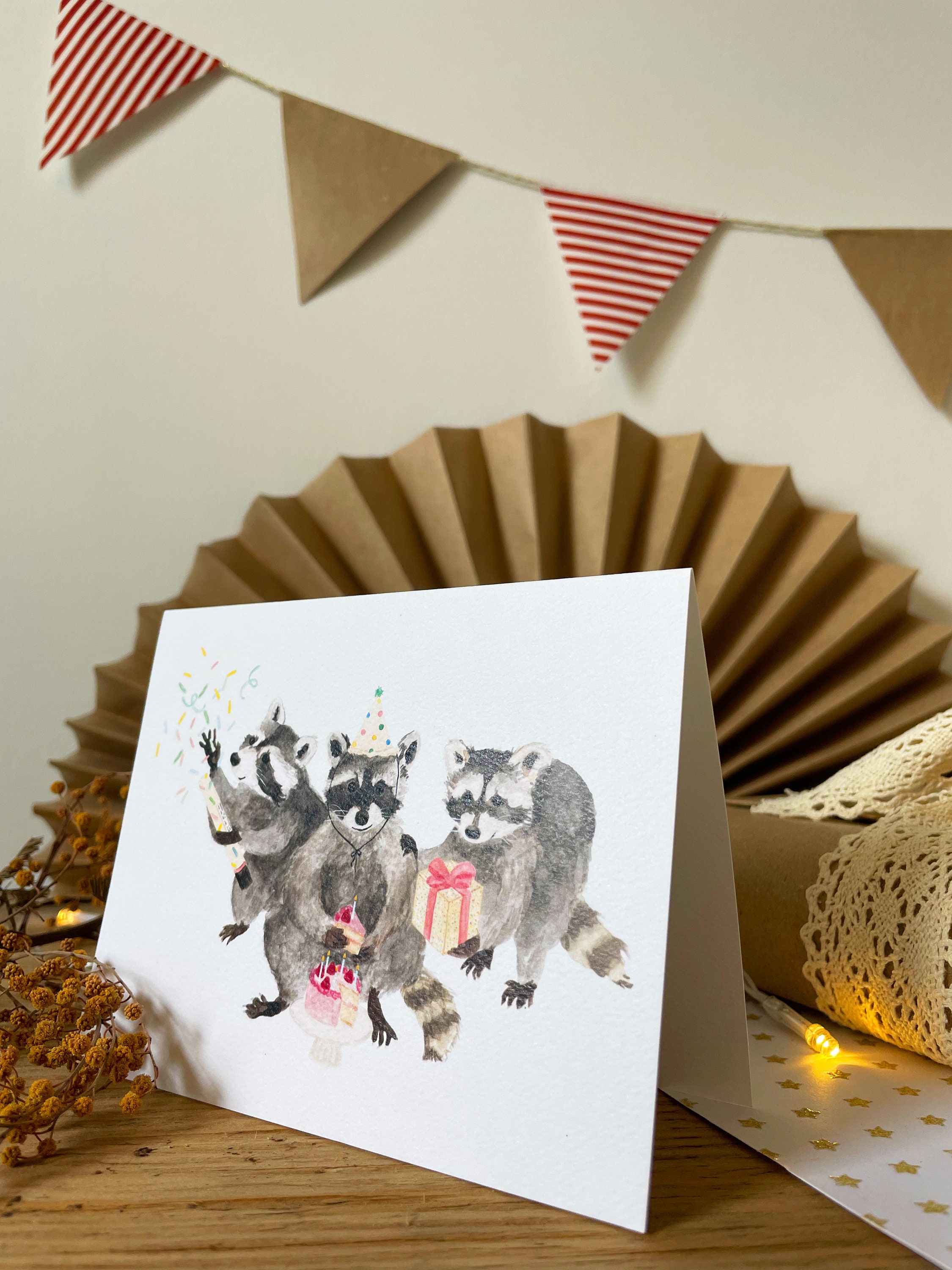 Raccoon Birthday Card, Party Card, Greeting Card - Happy Birthday ...