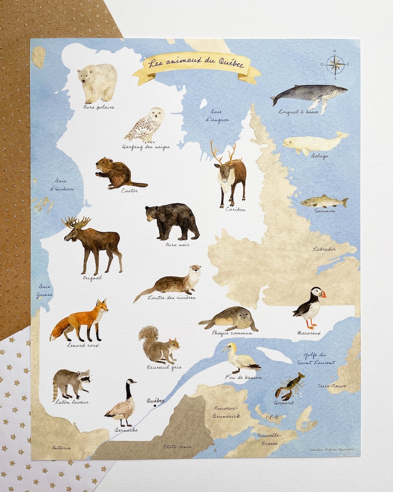 Map of Quebec Animals Personalized Children's Educational Poster Learn ...