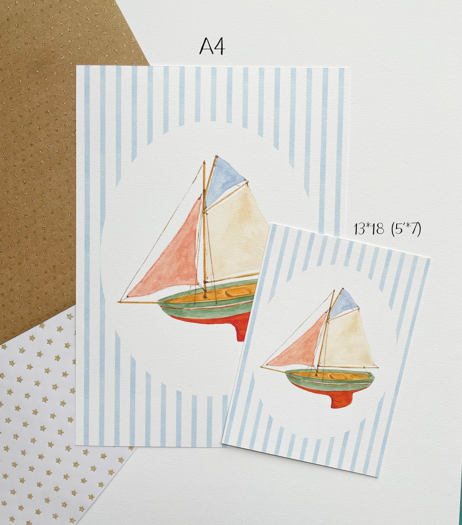 Personalized Baby Poster - Retro Wooden Boat Toy With Blue and White ...