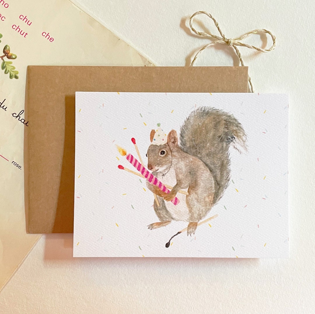 Squirrel Birthday Card, Party Card Greeting Card Happy Birthday ...