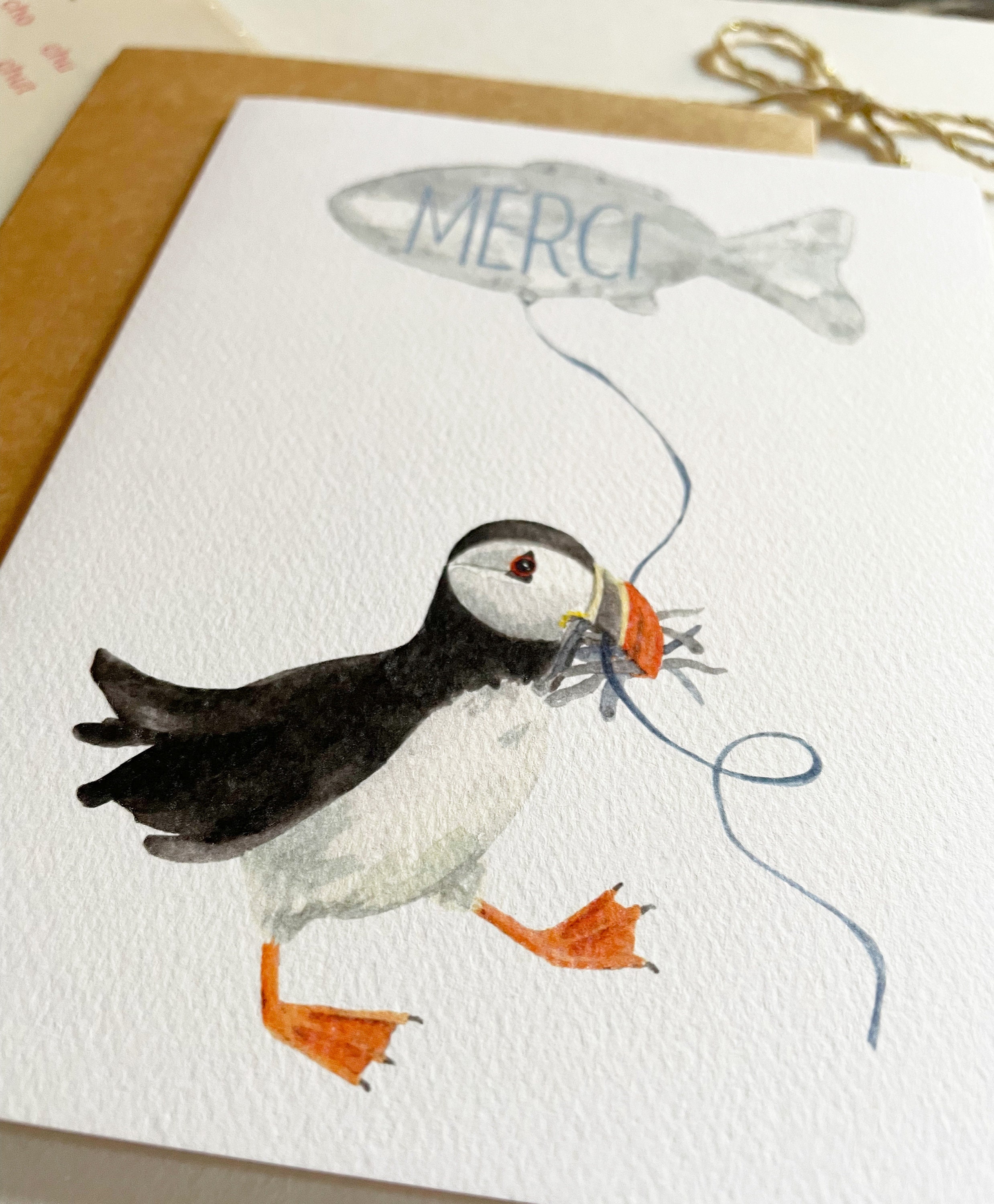 Thank You Card Thank You Cute Puffin Fishing for a Balloon - Etsy