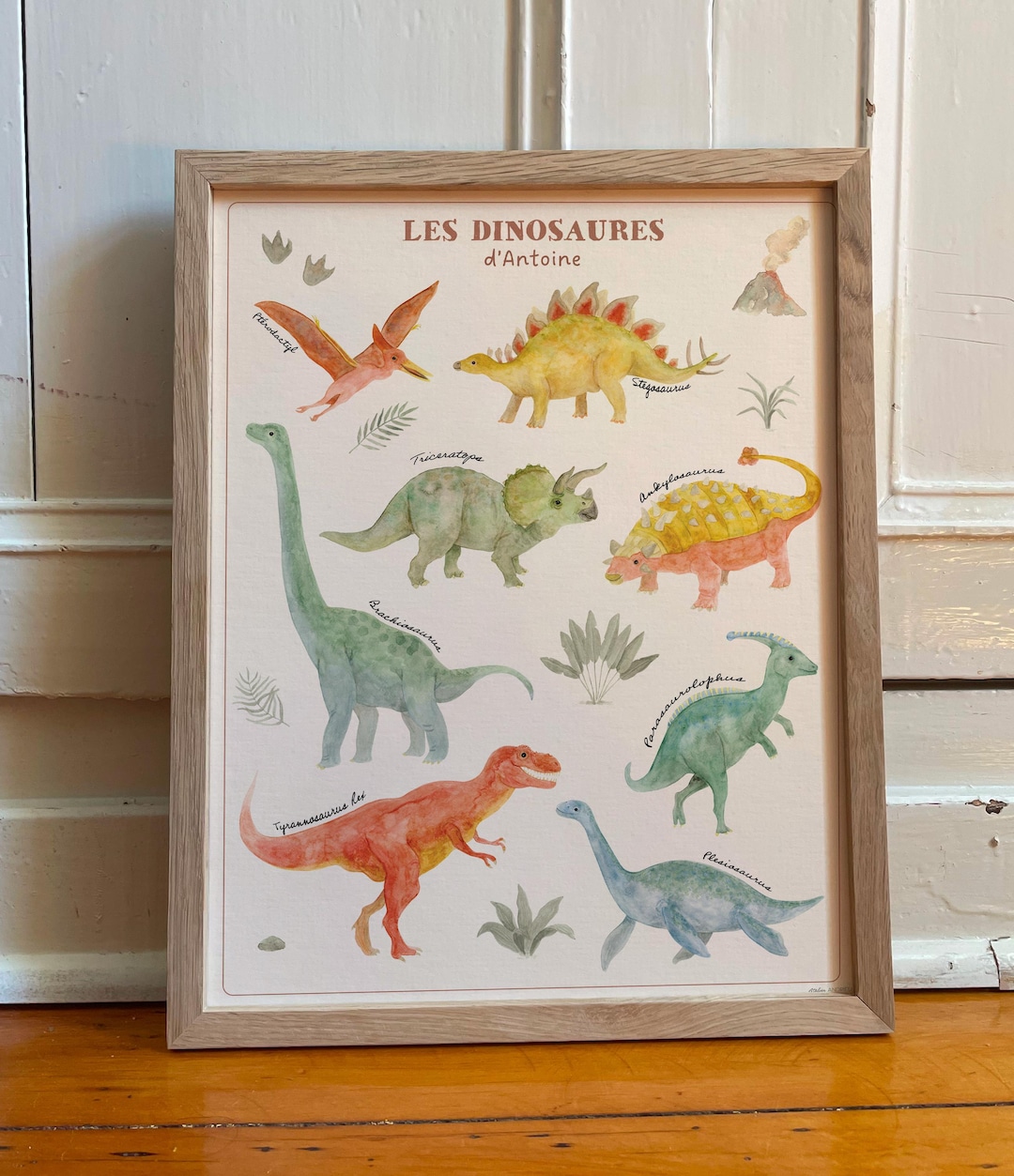 Watercolor Dinosaur Poster, Personalized Educational Dinosaur Poster ...