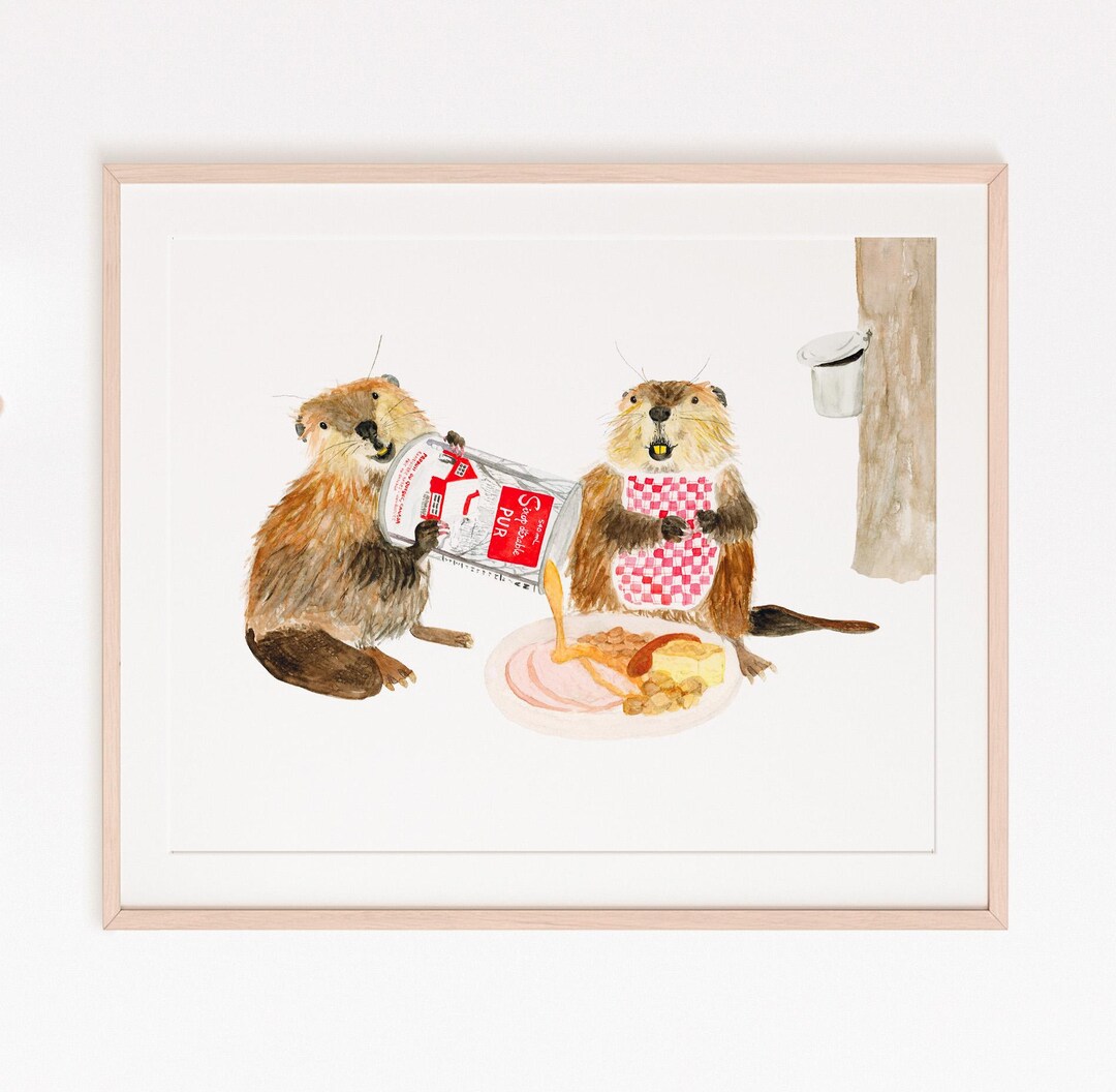 MONTREAL Poster: Two Greedy Beavers Enjoying a Maple Syrup Season Plate ...