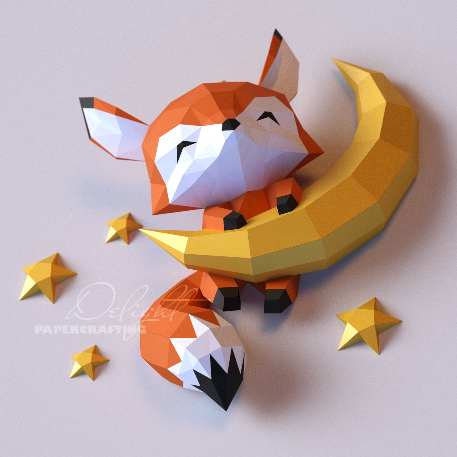 DIY Papercraft Little Fox on the Moon Templates PDF SVG Dxf - Etsy