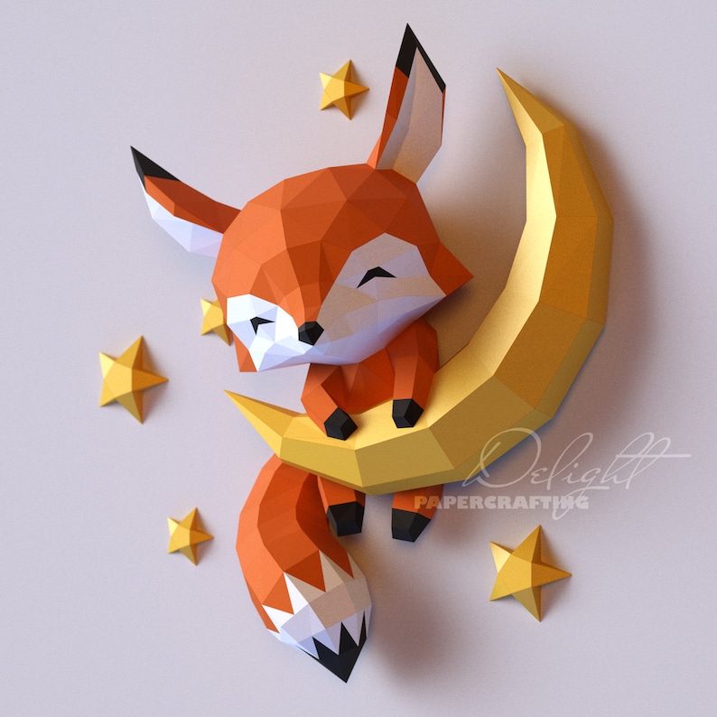 DIY Papercraft Little Fox on the Moon Templates PDF SVG Dxf - Etsy