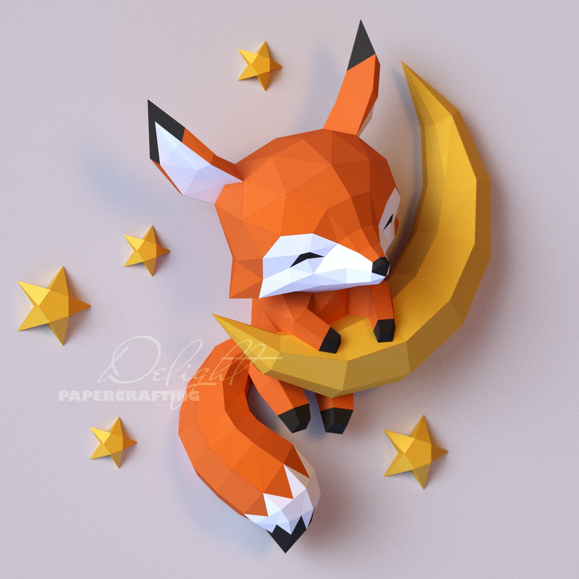 DIY Papercraft Little Fox on the Moon Templates PDF SVG Dxf - Etsy