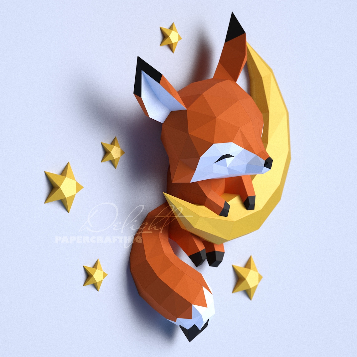 DIY Papercraft Little Fox on the Moon Templates PDF SVG Dxf - Etsy