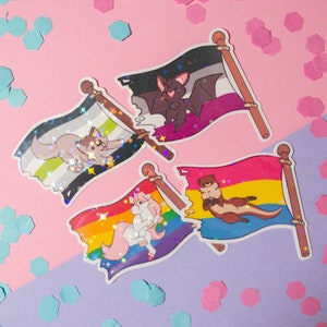 Pride Pirate Flag Vinyl Sticker Holo LGBTQ Trans Ace Aro Lesbian Gay Bi ...