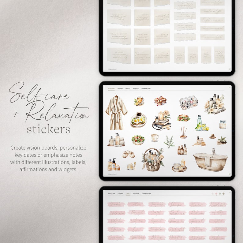 Digital Stickers, Self Care Aesthetic, Girl Wellness and Spa Stickers ...