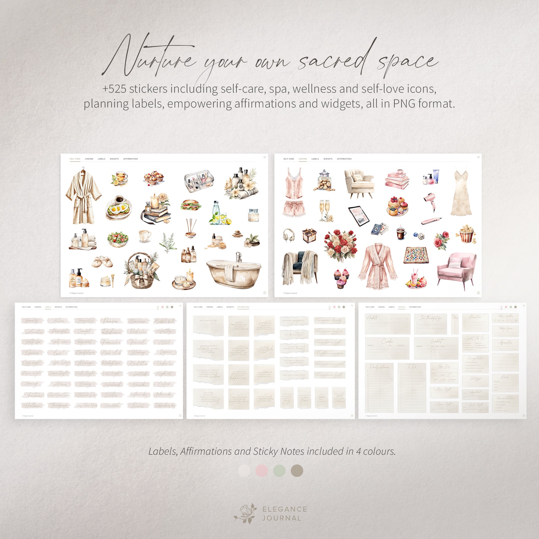 Digital Stickers, Self Care Aesthetic, Girl Wellness and Spa Stickers ...