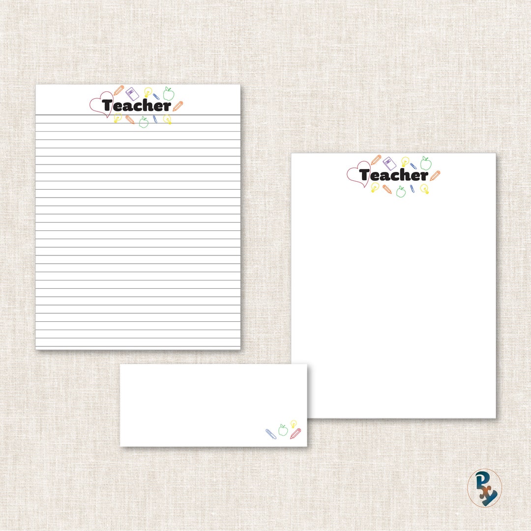 Teacher Stationary Set Printable Stationery With Envelope 8.5x11 1055 ...