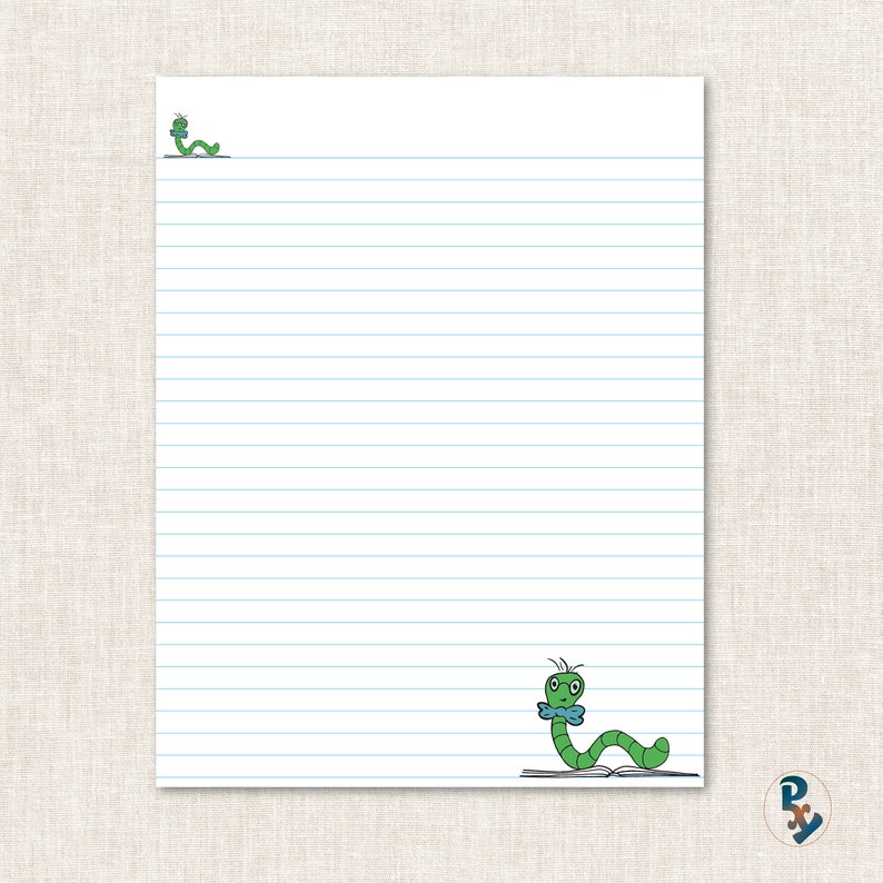 Bookworm Stationery Color Printable Stationery With Envelope 8.5x11 ...