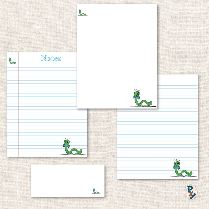 Bookworm Stationery Color Printable Stationery With Envelope 8.5x11 ...
