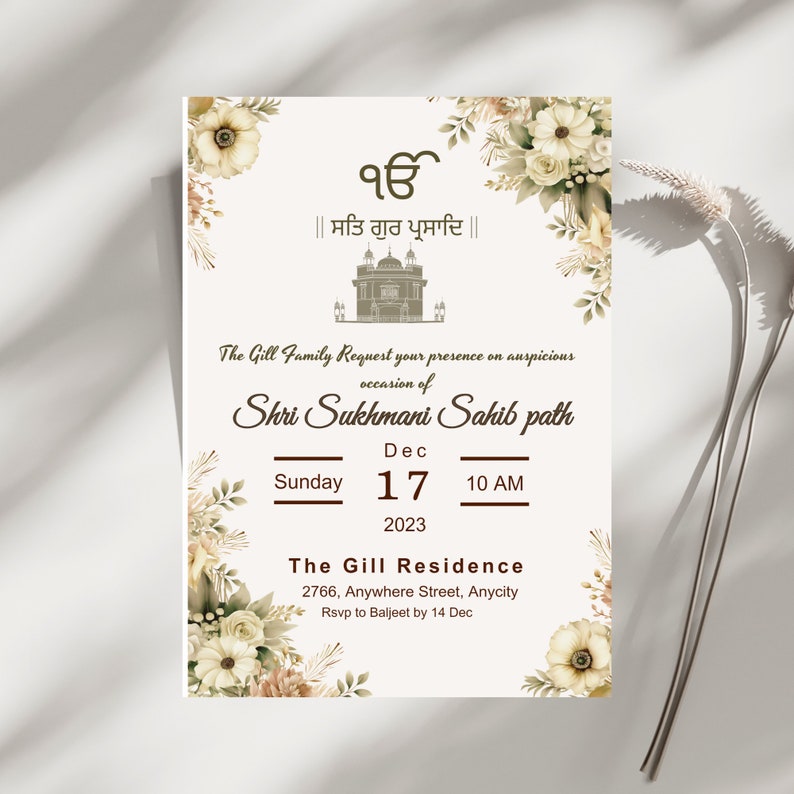 Sukhmani Sahib Path Digital Invitation Template | Sikh Wedding or ...
