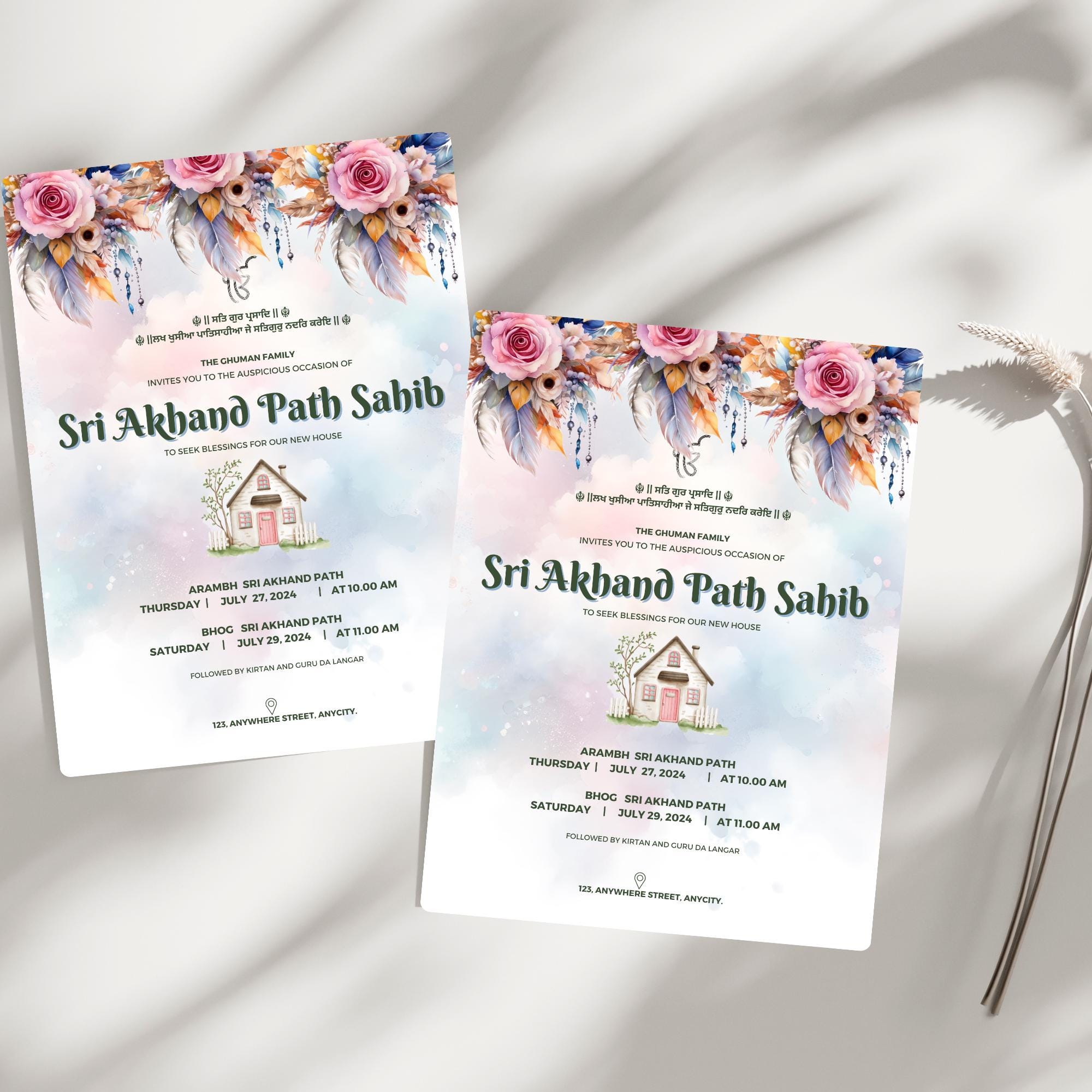 Sri Akhand Path Sahib Digital Canva Invitation Template | Housewarming ...