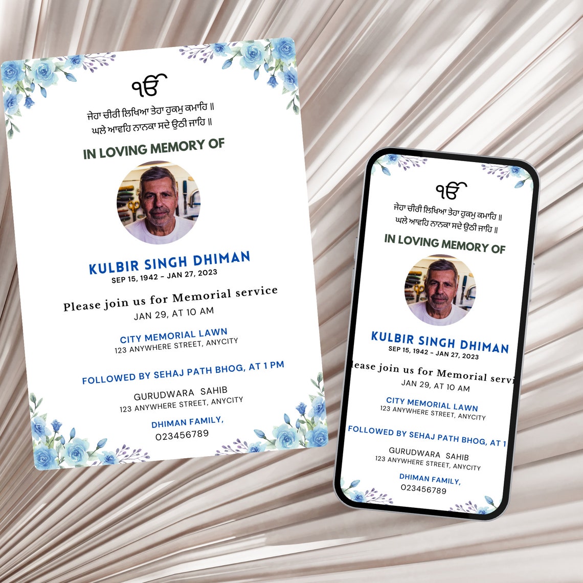 Sikh Funeral Invite, Punjabi Funeral Invitation Template, Antim Ardas ...