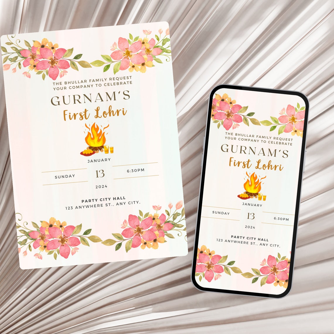 Lohri Party Invite Canva Template, First Lohri Invitation, Happy Lohri ...