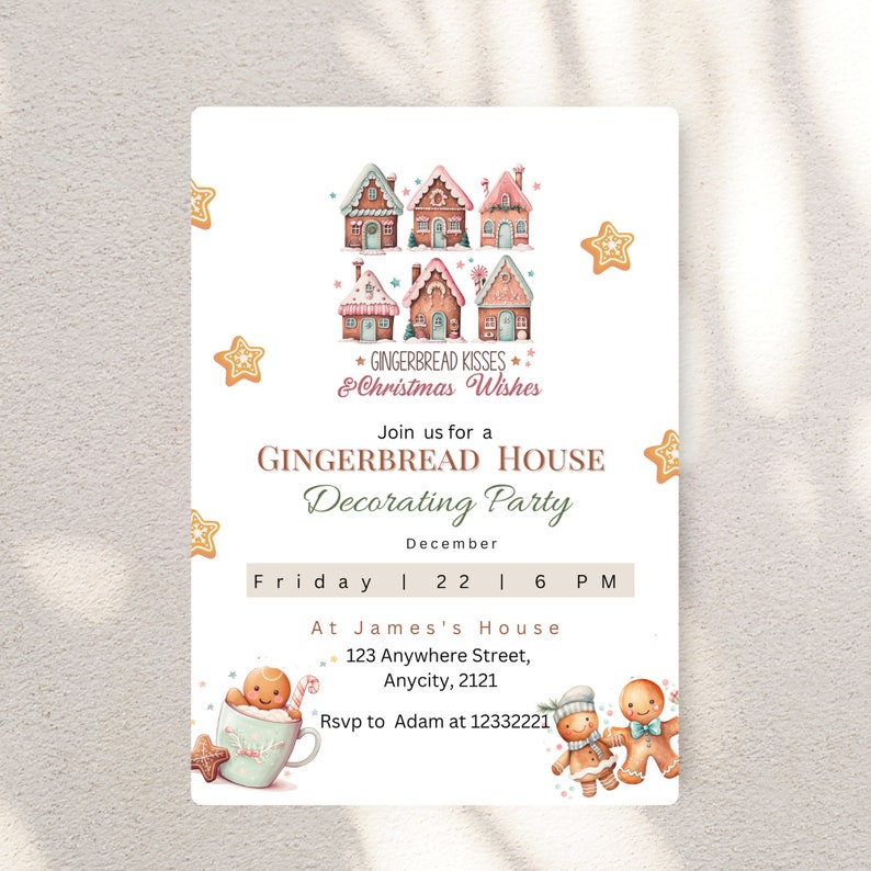 EDITABLE Gingerbread House Decorating Party Invitation, Gingerbread ...