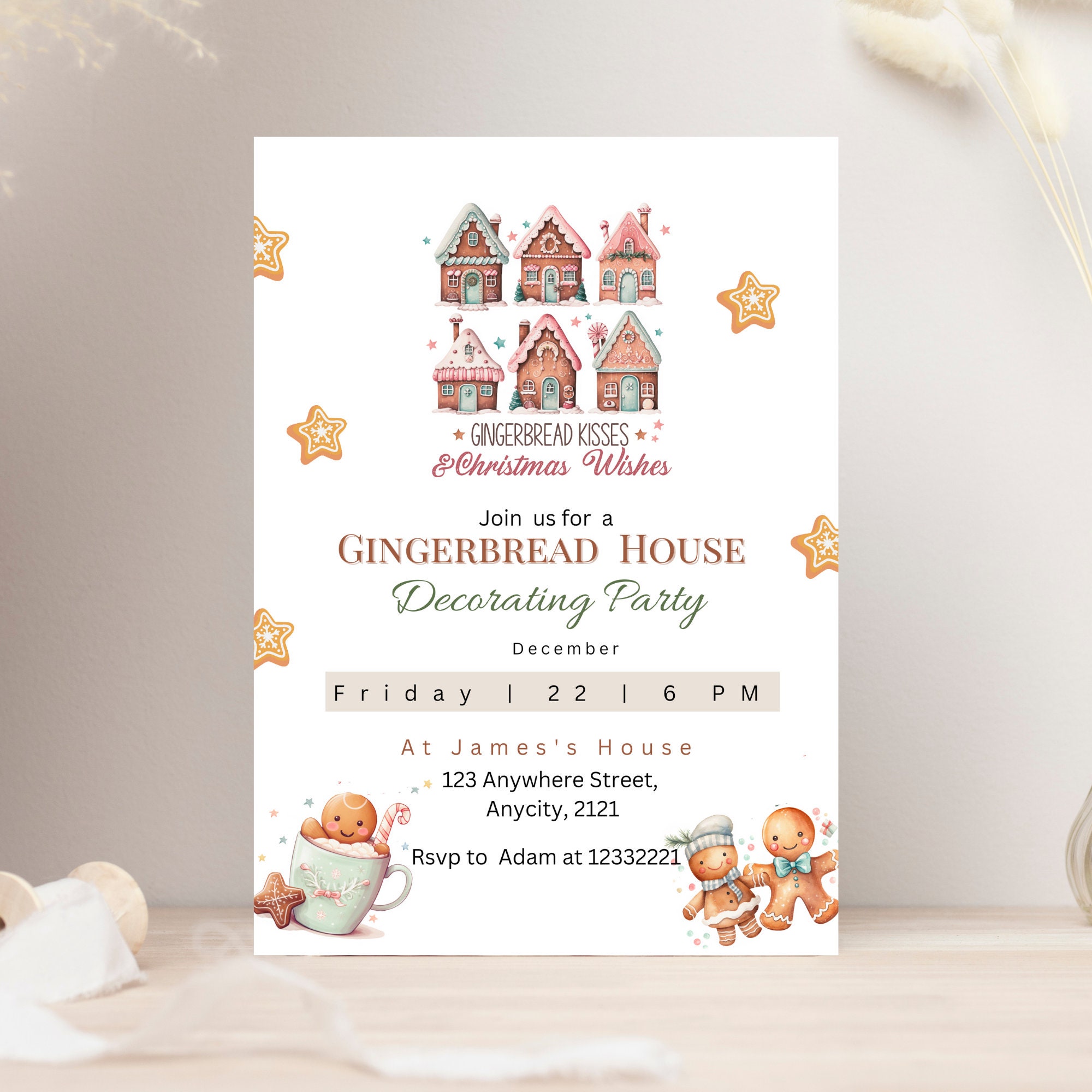 EDITABLE Gingerbread House Decorating Party Invitation, Gingerbread ...