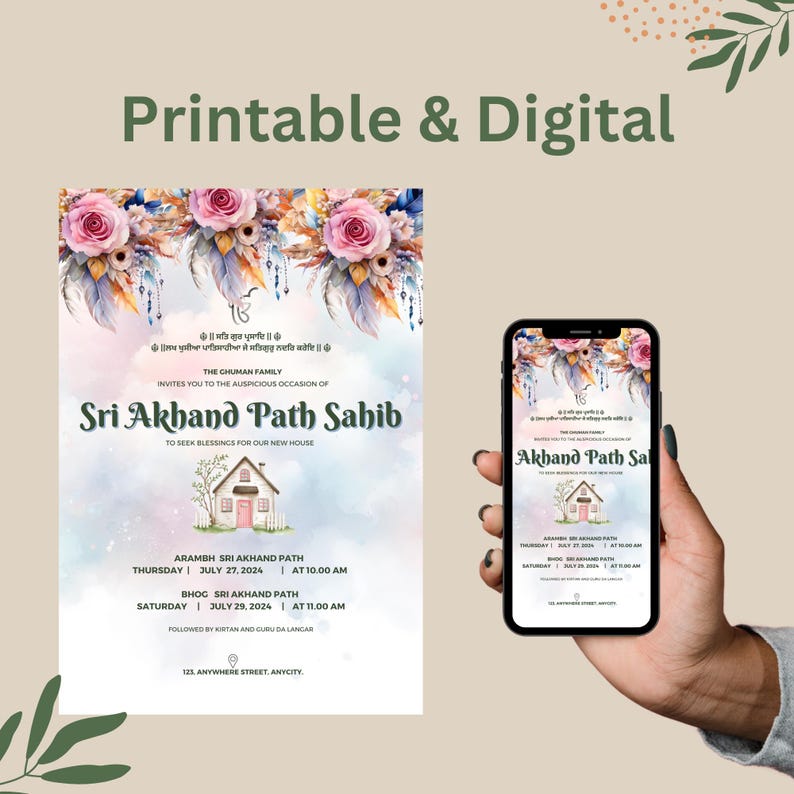 Sri Akhand Path Sahib Digital Canva Invitation Template | Housewarming ...