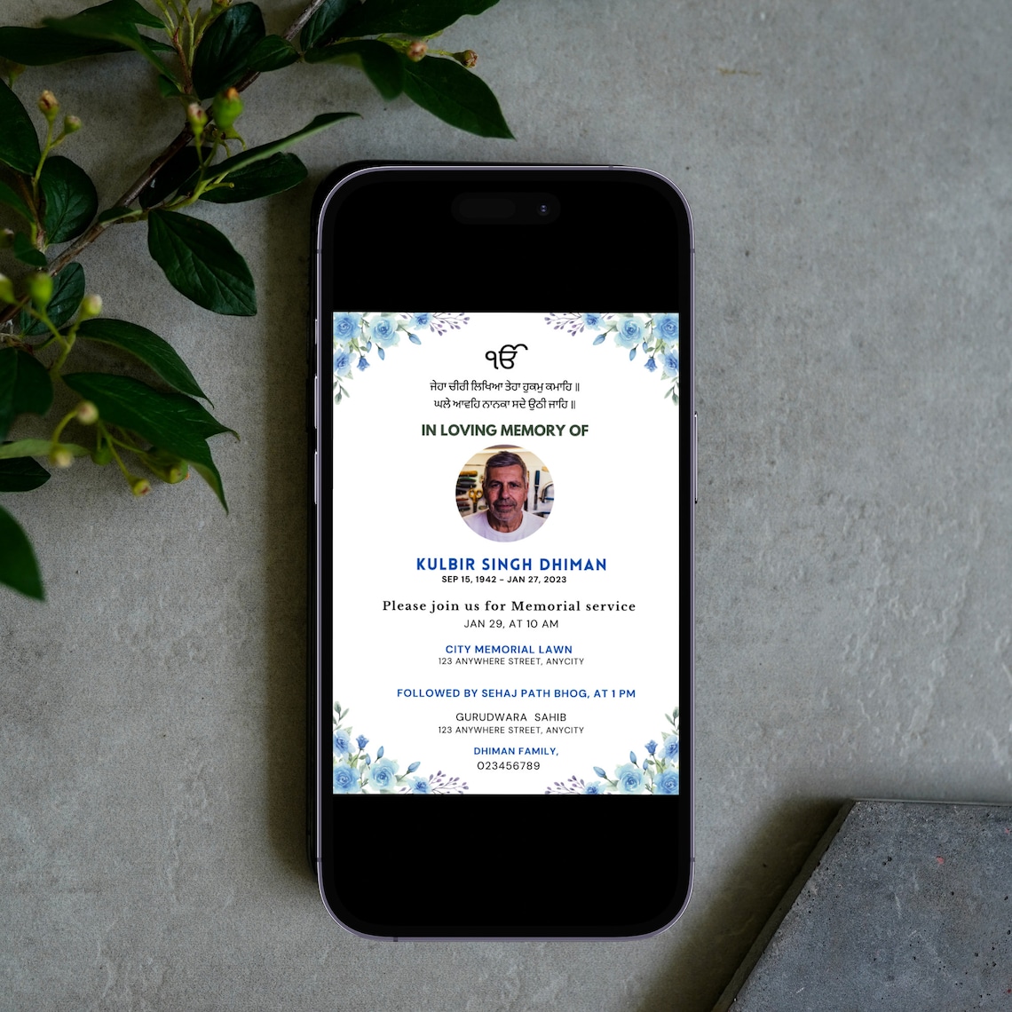 Sikh Funeral Invite, Punjabi Funeral Invitation Template, Antim Ardas ...