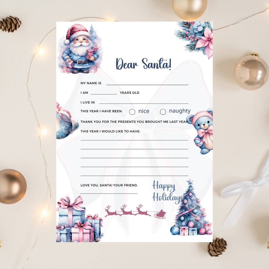Kids Letter to Santa Claus, Letter to Santa, Printable Letter to Santa ...