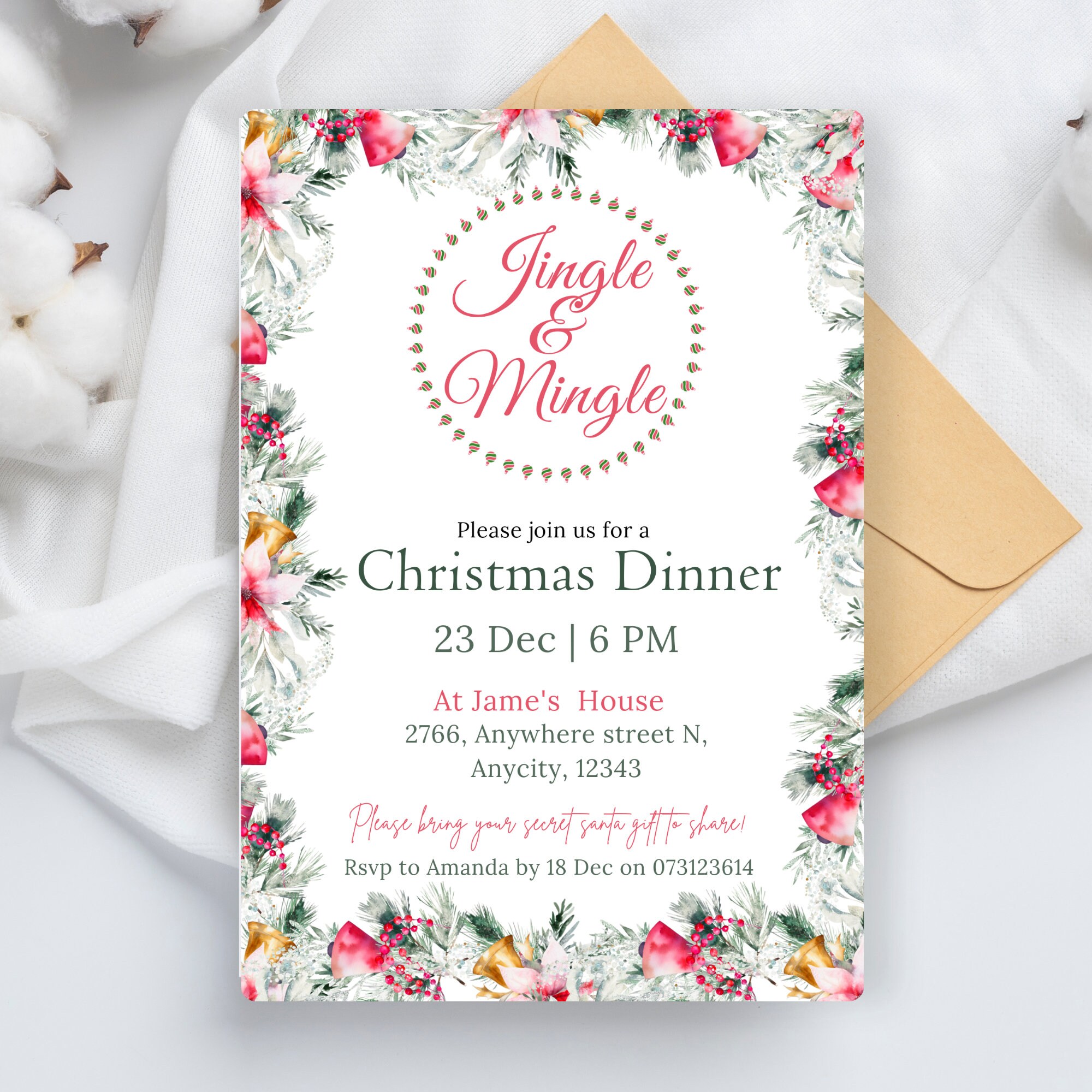 Red Green Christmas Party Invitation, Christmas Party Printable,holiday ...