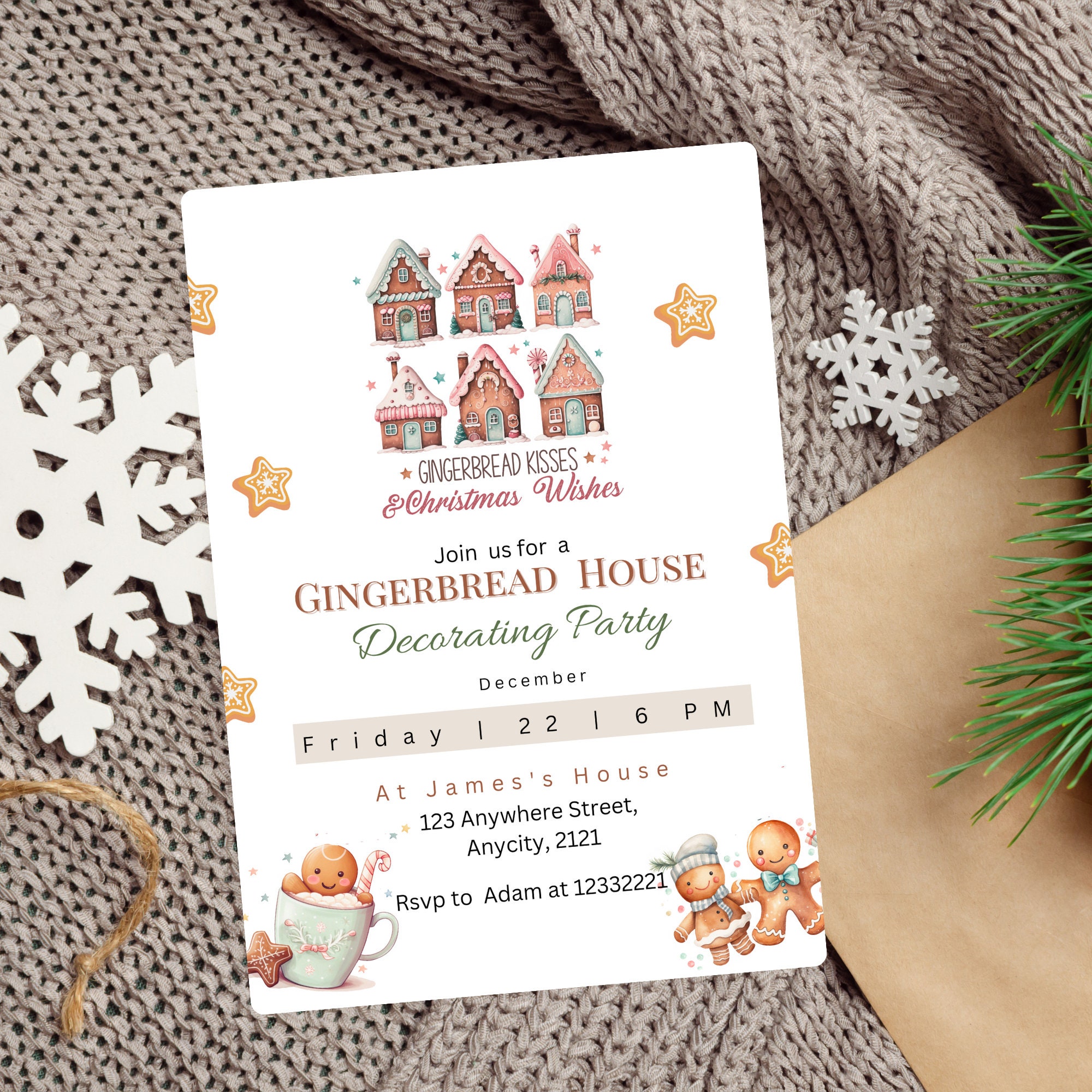 EDITABLE Gingerbread House Decorating Party Invitation, Gingerbread ...
