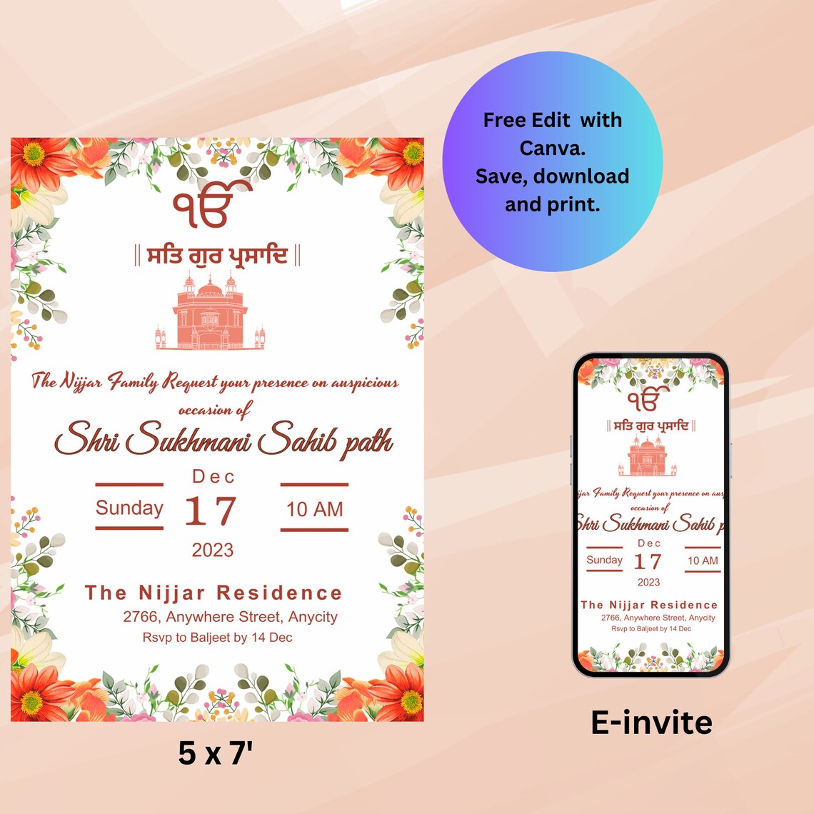 Sukhmani Sahib Path Digital Invitation Template | Sikh Wedding or ...