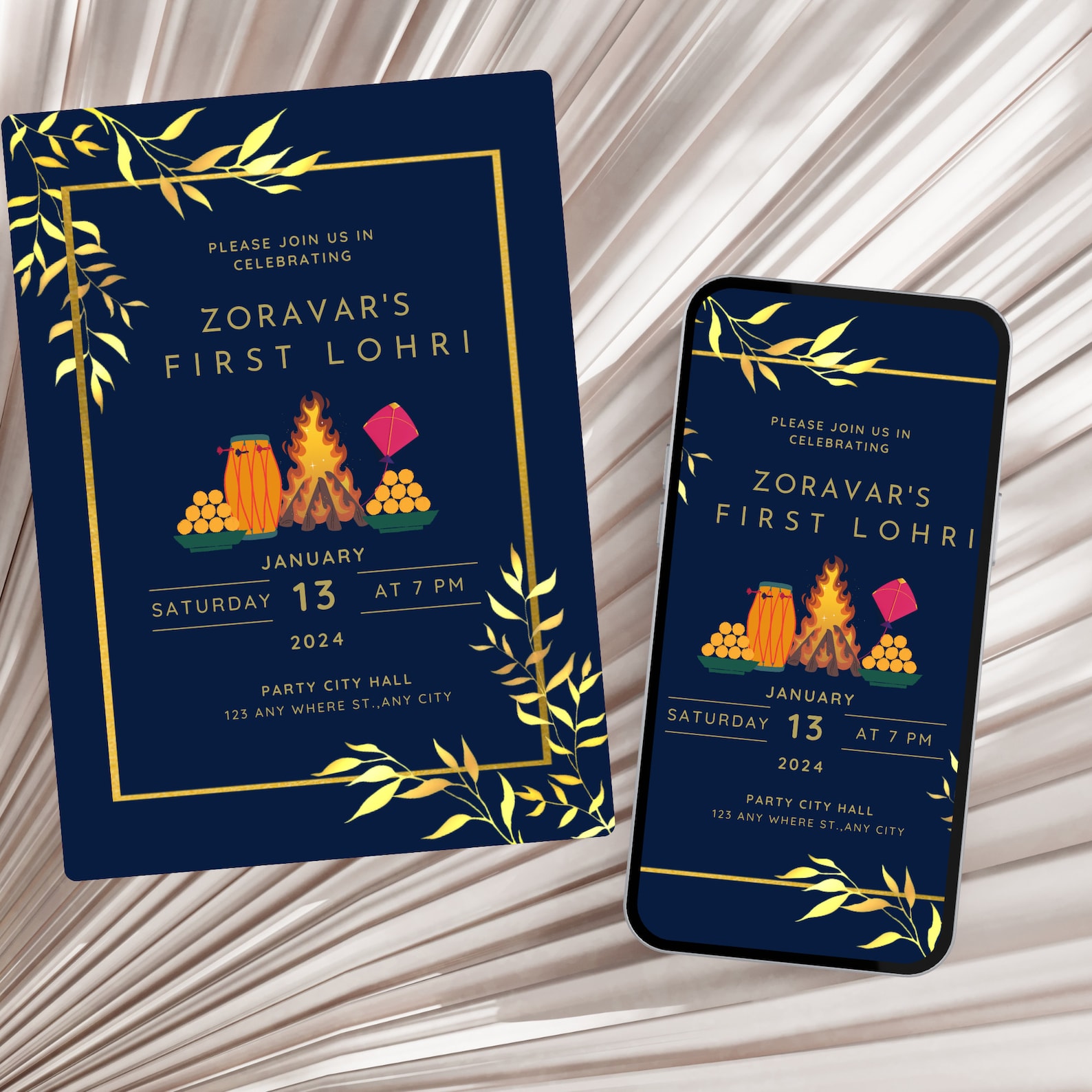 Lohri Invitation | Editable Lohri Template | Lohri Mobile Invitation ...