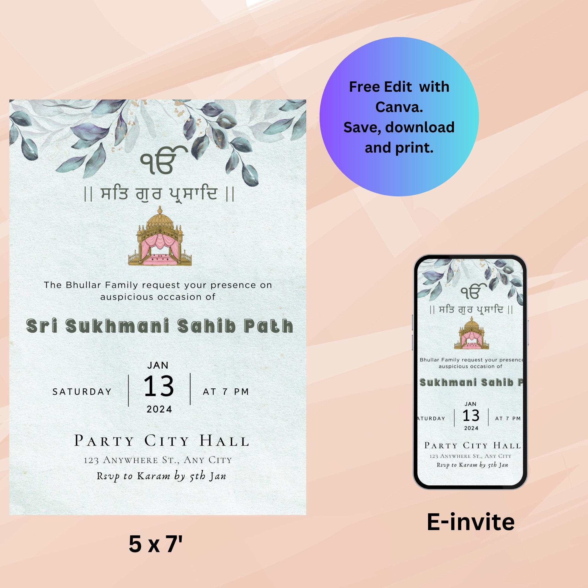 Sukhmani Sahib Path Digital Invitation Template | Sikh Wedding or ...