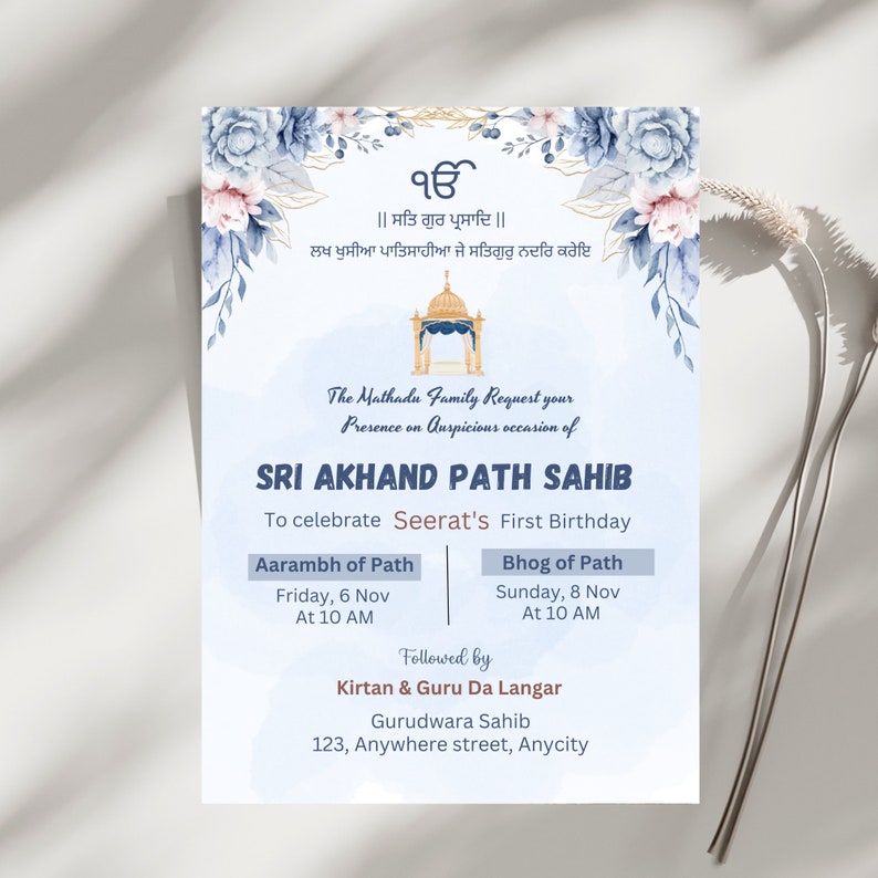 Sri Akhand Path Sahib Digital Canva Invitation Template | First Birthday Invitation | Sikh ...