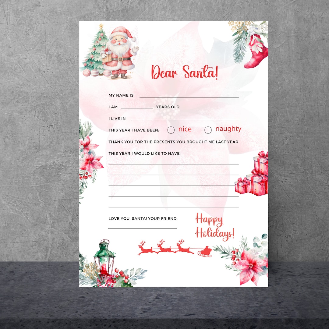 Kids Letter to Santa Claus, Letter to Santa, Printable Letter to Santa ...