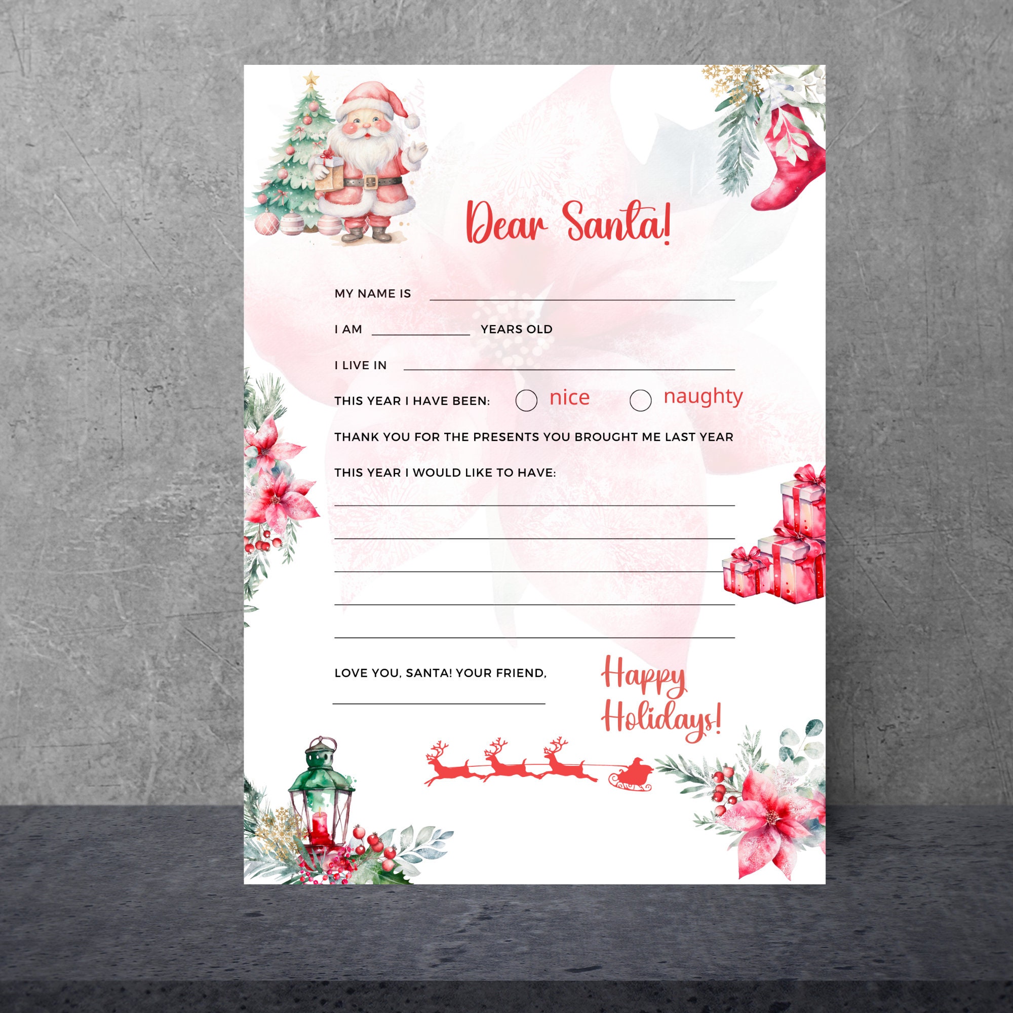 Kids Letter to Santa Claus, Letter to Santa, Printable Letter to Santa ...