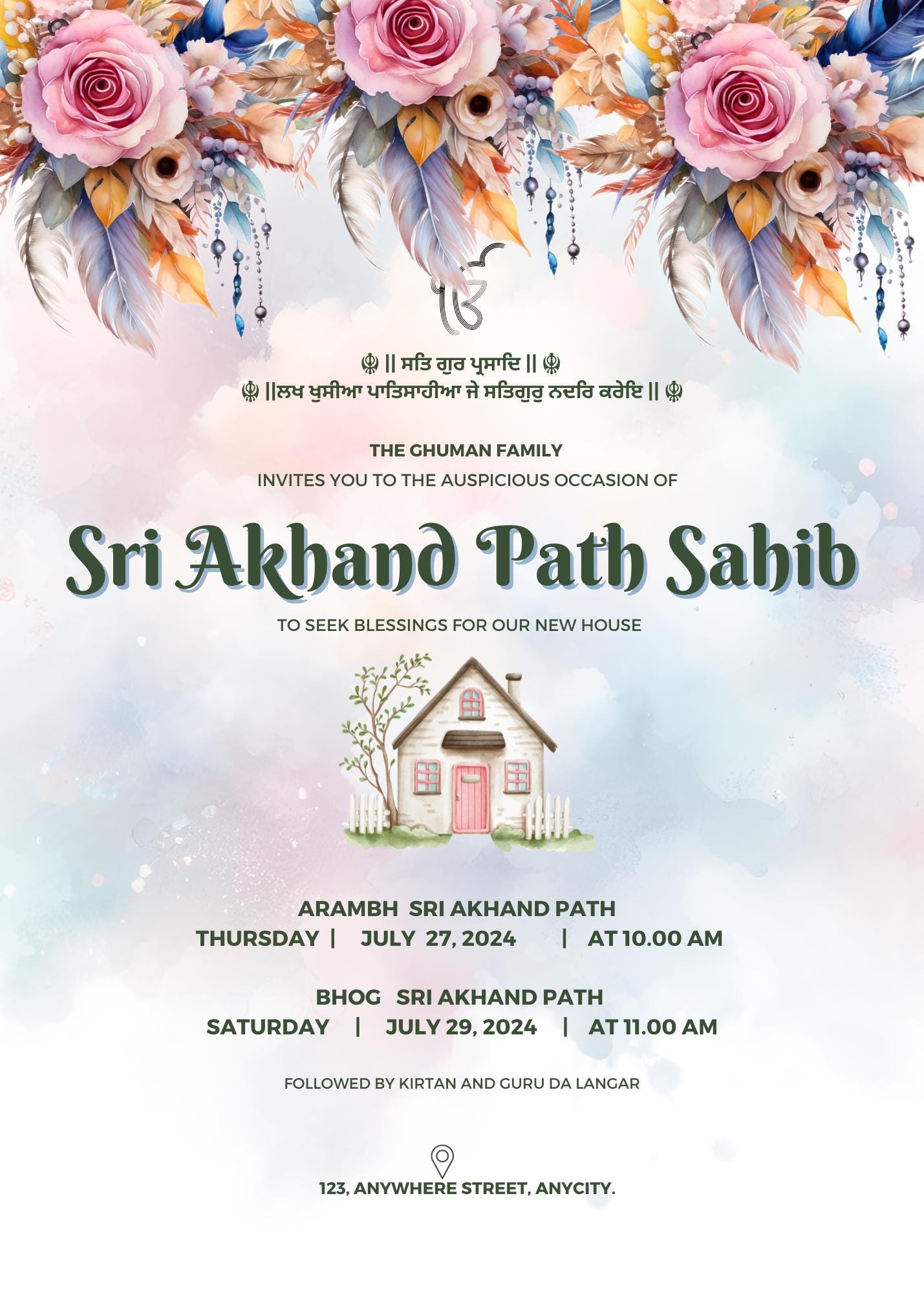 Sri Akhand Path Sahib Digital Canva Invitation Template | Housewarming ...