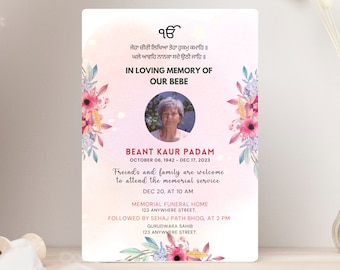 Sikh Funeral Programme Invite Punjabi Funeral Invitation Template Antim ...