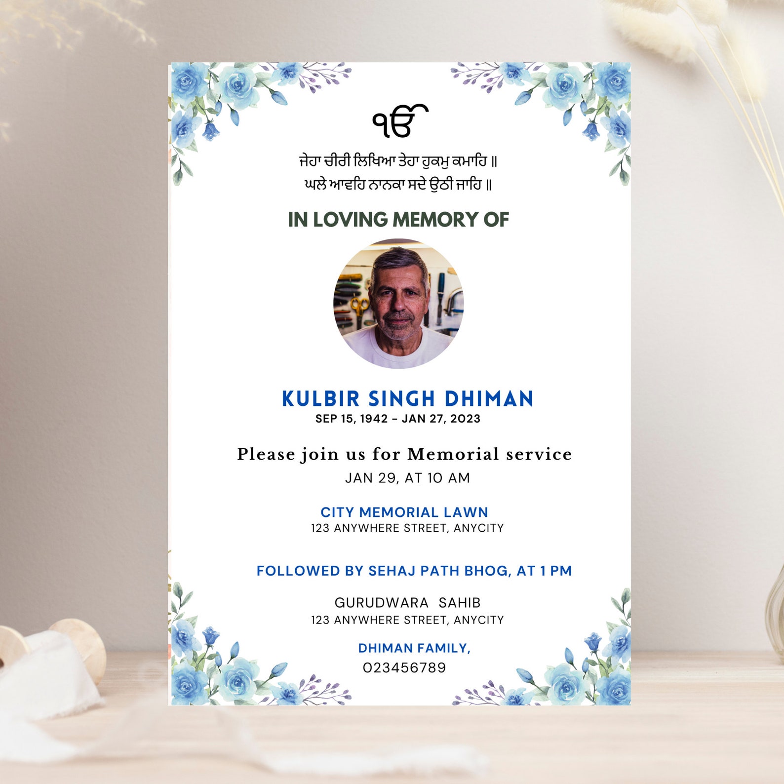 Sikh Funeral Invite, Punjabi Funeral Invitation Template, Antim Ardas ...