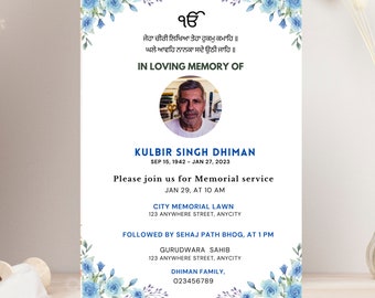 Buy Sikh Funeral Programme Invite Punjabi Funeral Invitation Template ...