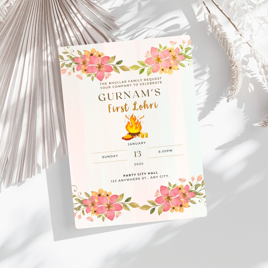 Lohri Party Invite Canva Template, First Lohri Invitation, Happy Lohri ...
